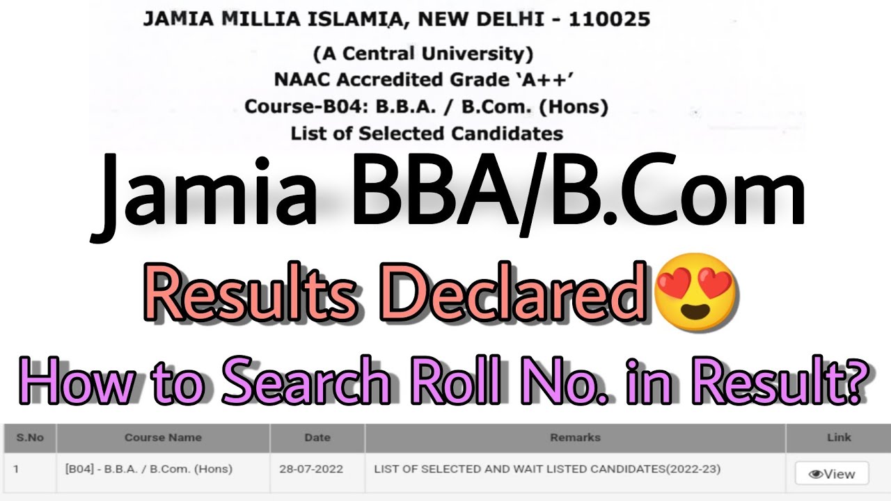Jamia BBA/B.Com Results Declared 2022😍 Check Roll No. in Result ...