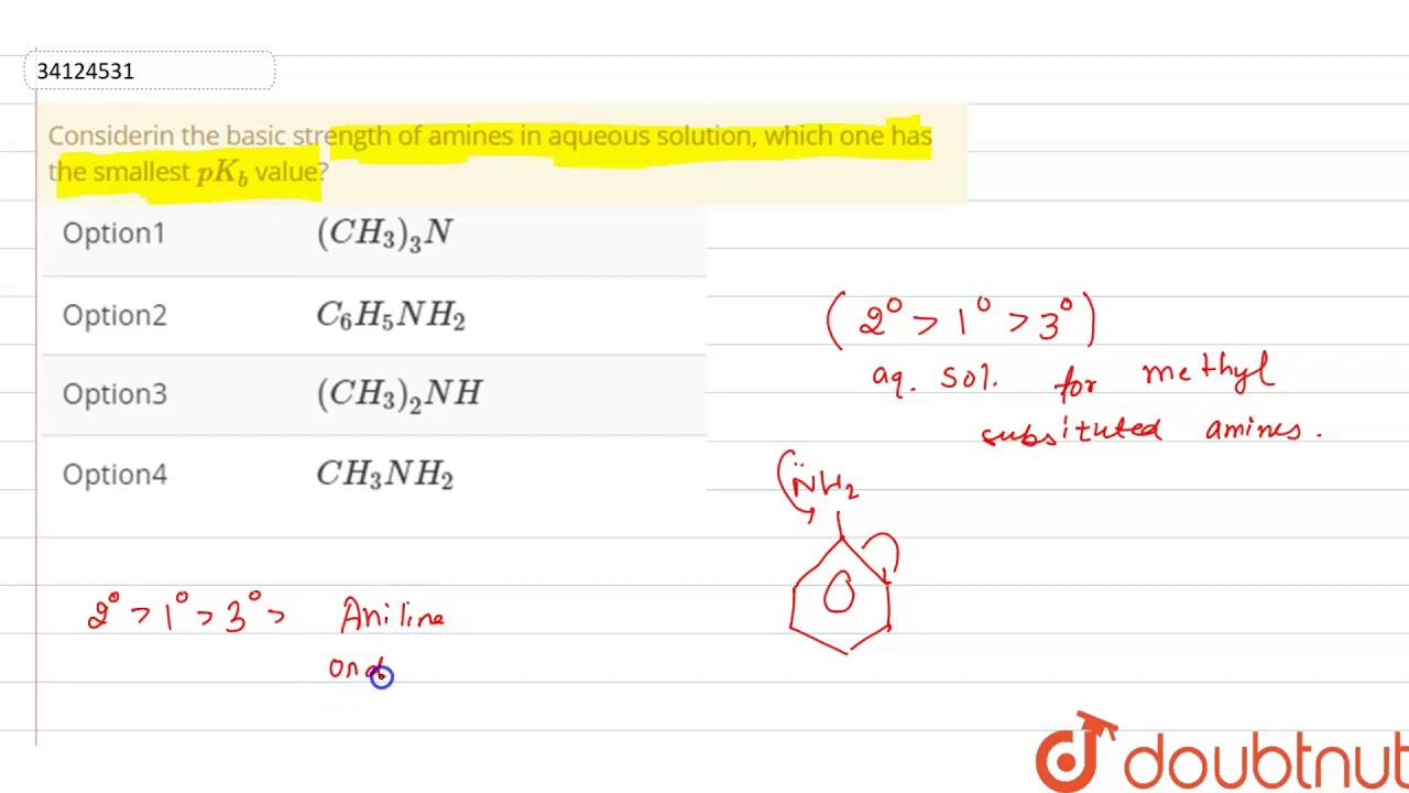 Considerin the basic strength of amines in aqueous solution, which one ...