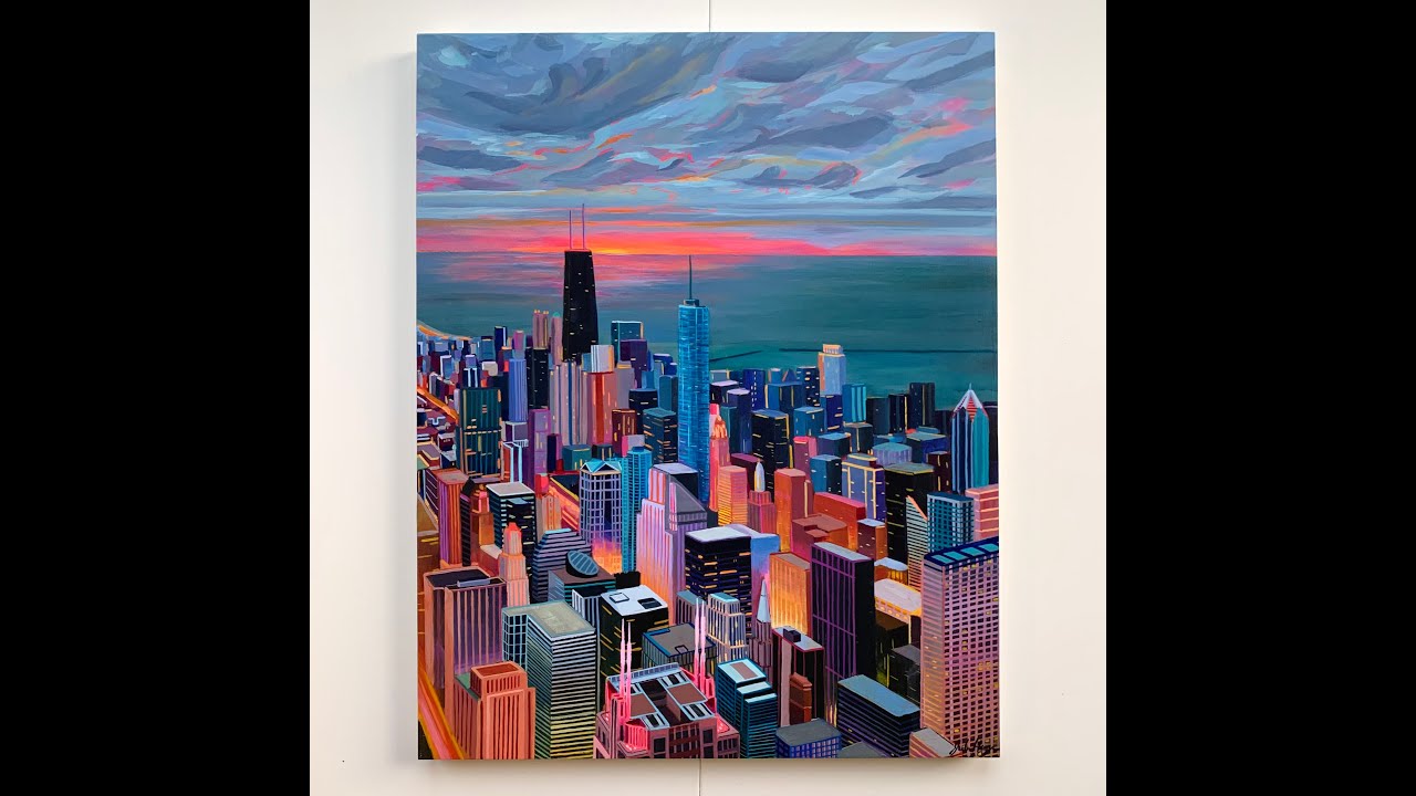 Chicago Cityscape Painting - Neon Colors - YouTube