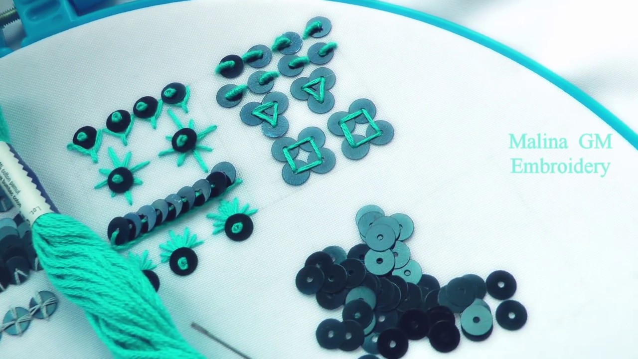 Hand Embroidery: stitch design witch Paillettes||Вышивка: Стежки с ...