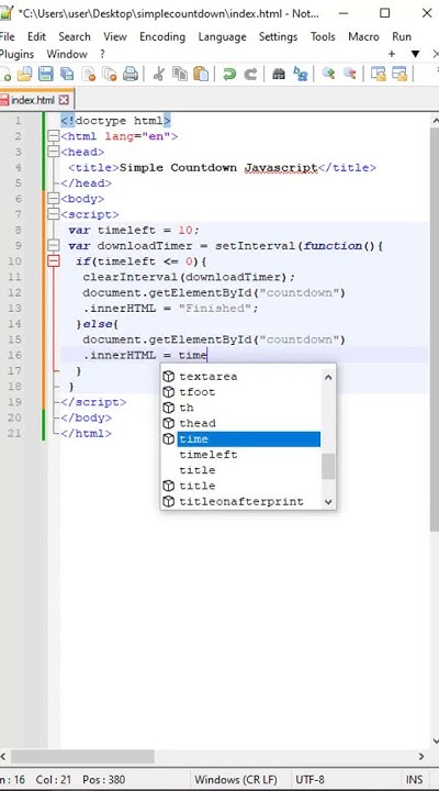 TUTORIAL JAVASCRIPT : SIMPLE COUNTDOWN TIMER #javascript #jquery #programming #short #shorts ...