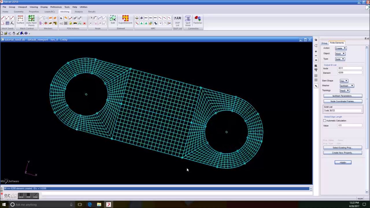 MSC Software Patran Tutorial: Hex8 Meshing - YouTube