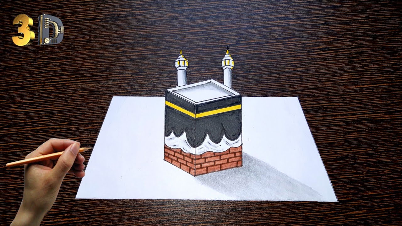 3D Kaaba Drawing || How To Draw 3D🕋 Khana-E-kaaba Drawing Tutorial ...