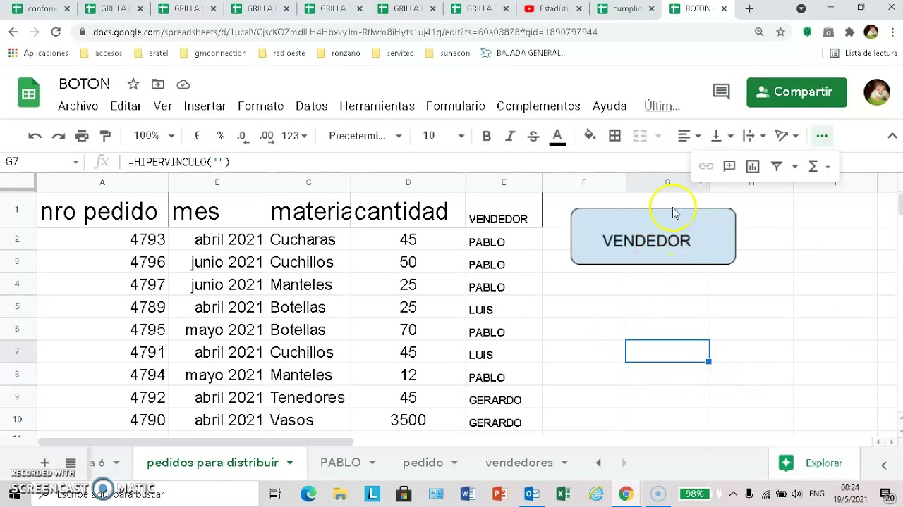 como insertar un BOTON en la Hoja de Calculo de Google y asociarle una ...