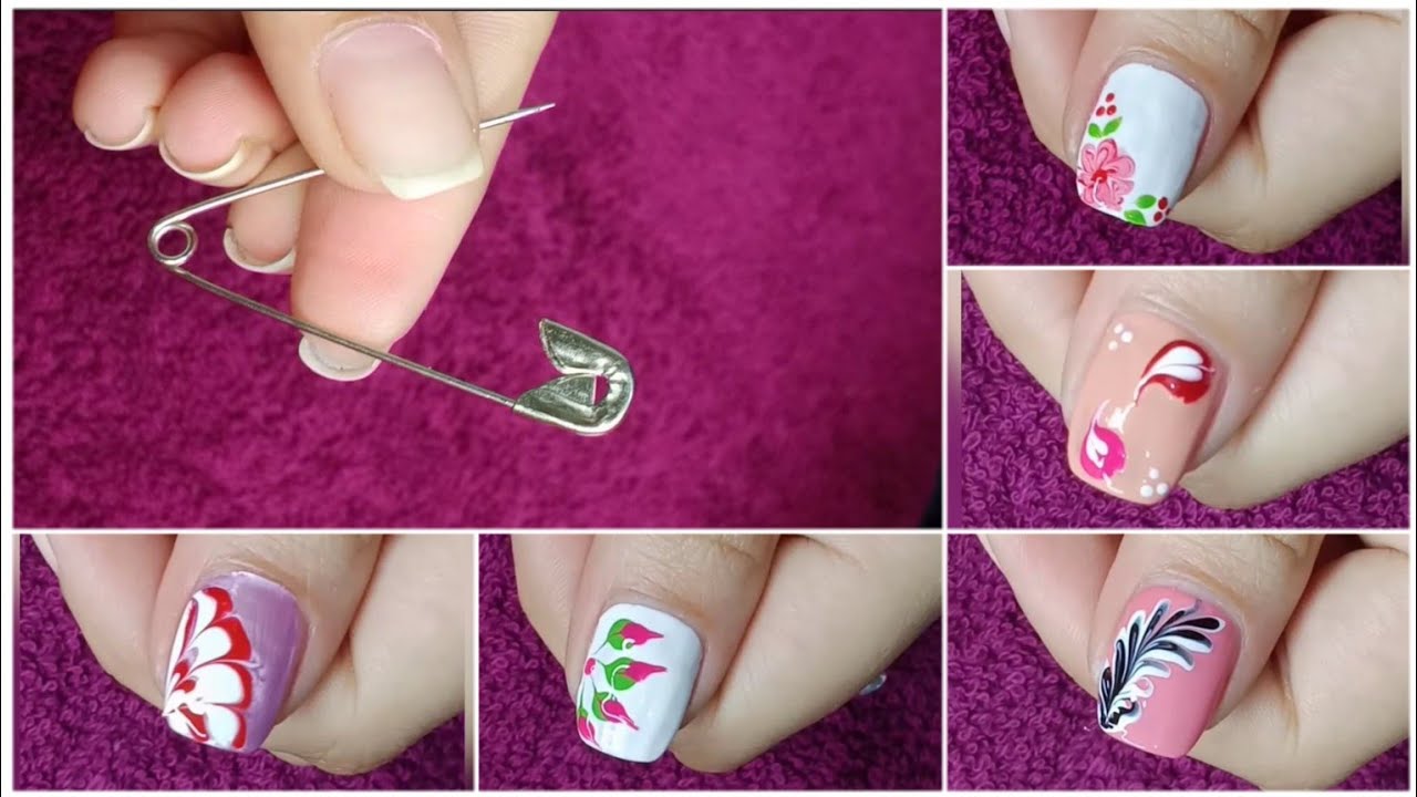 Easy nail art designs with safety pin🧷💅#nailart #nailartcompilation ...