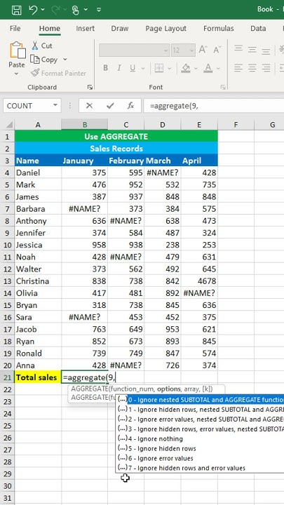 Use AGGREGATE in excel - YouTube