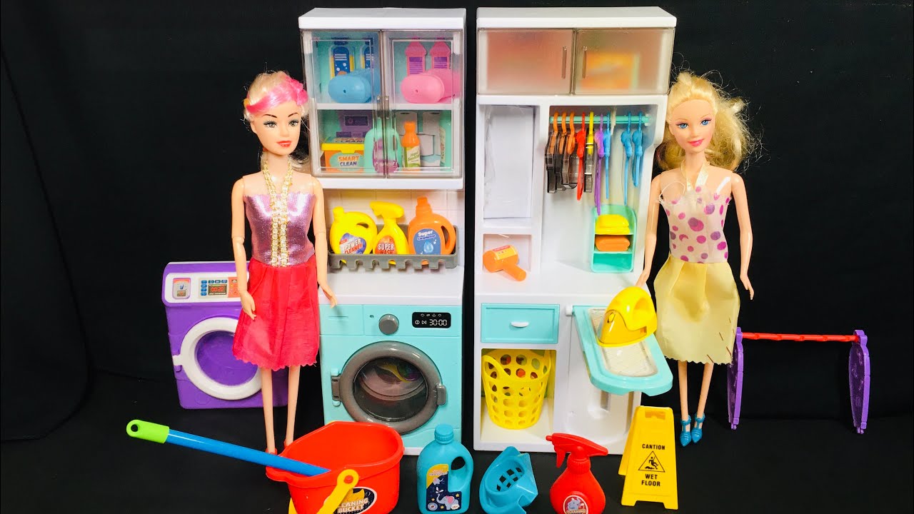 6 Minutes Satisfying With Unboxing doll washing machine set - YouTube