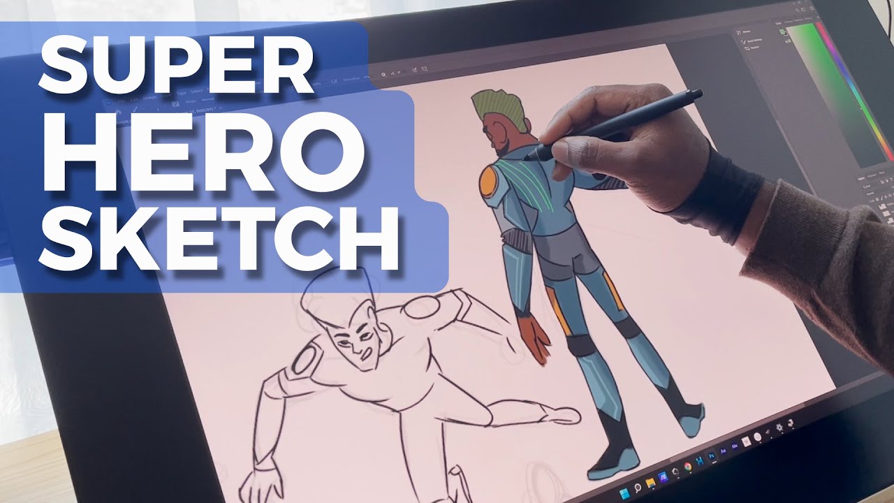 Super Hero sketch on Wacom 32 Pro - YouTube