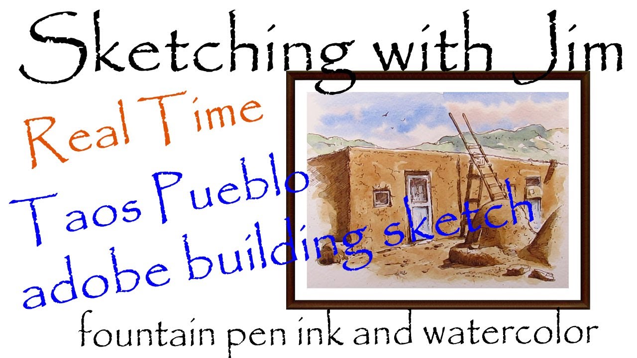 Taos Pueblo Adobe fountain pen ink and watercolor sketch - YouTube