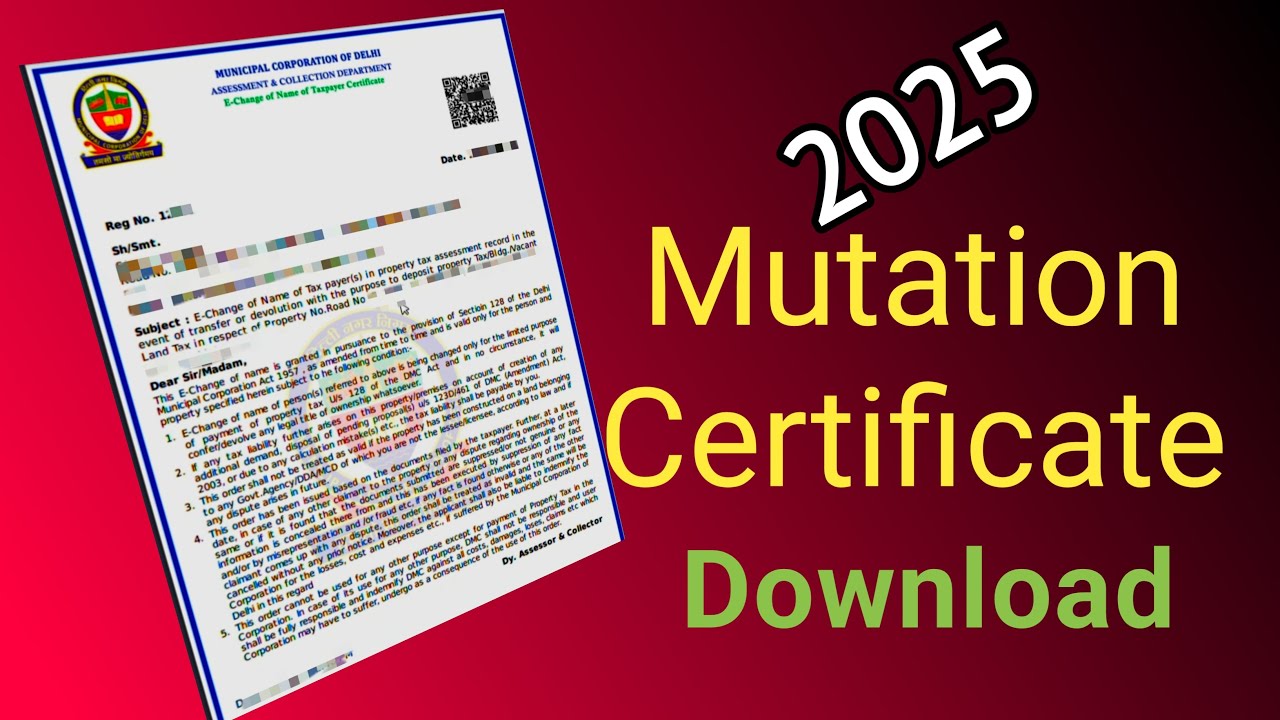 Delhi Property Mutation Certificate Download New Process 2025 - YouTube