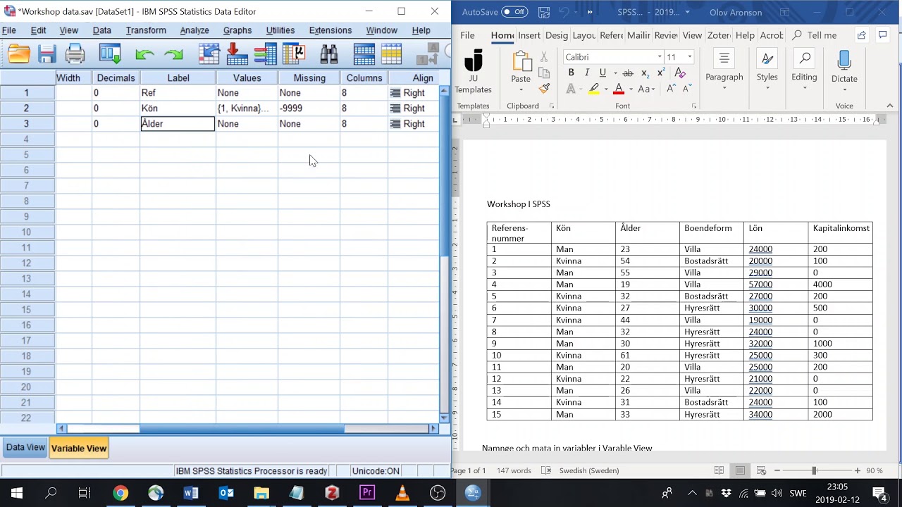 SPSS på svenska: Lägga in variabler och data 2 - YouTube
