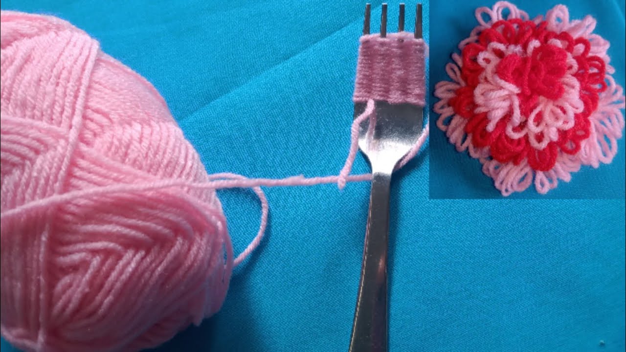Woolen Flower/Woolen Design/Super Easy Woolen Flower/Easy Crafts Idea ...