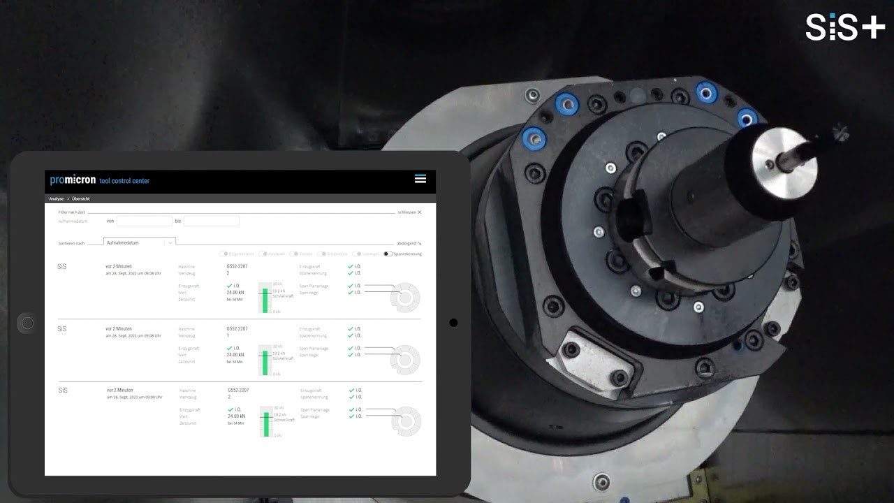 SiS+ Detection system for chip in spindle & clamping force - YouTube