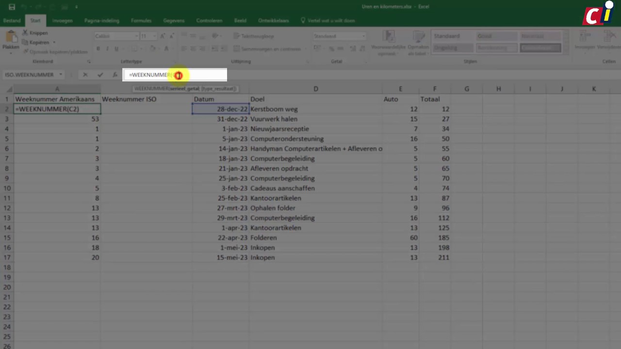 Weeknummers gebruiken in Excel 2016 - YouTube