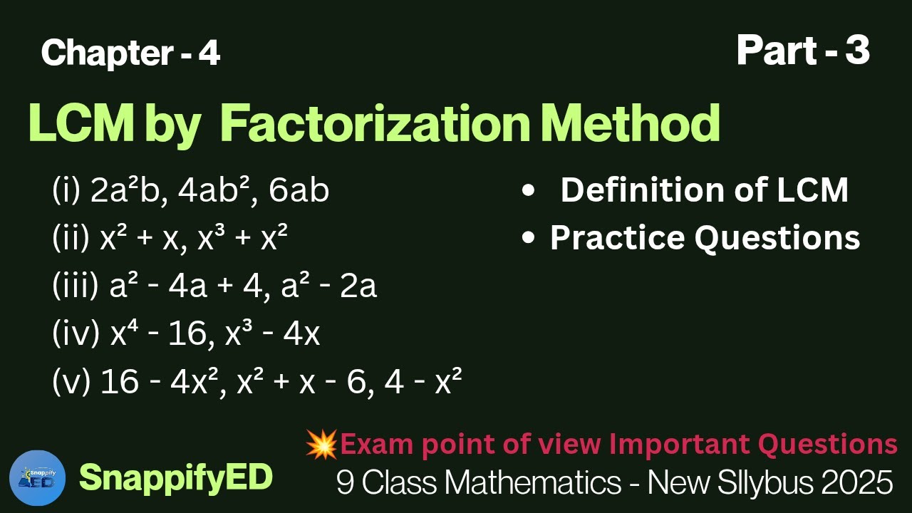 LCM by Factorization Method | LCM of Polynomials | Class 9 - Chapter 4 ...