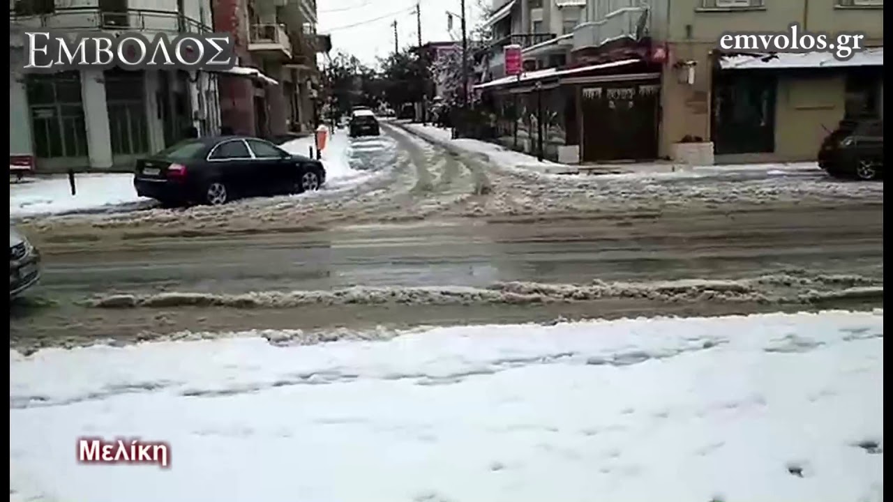 Πυκνή χιονόπτωση στην Μελίκη - YouTube