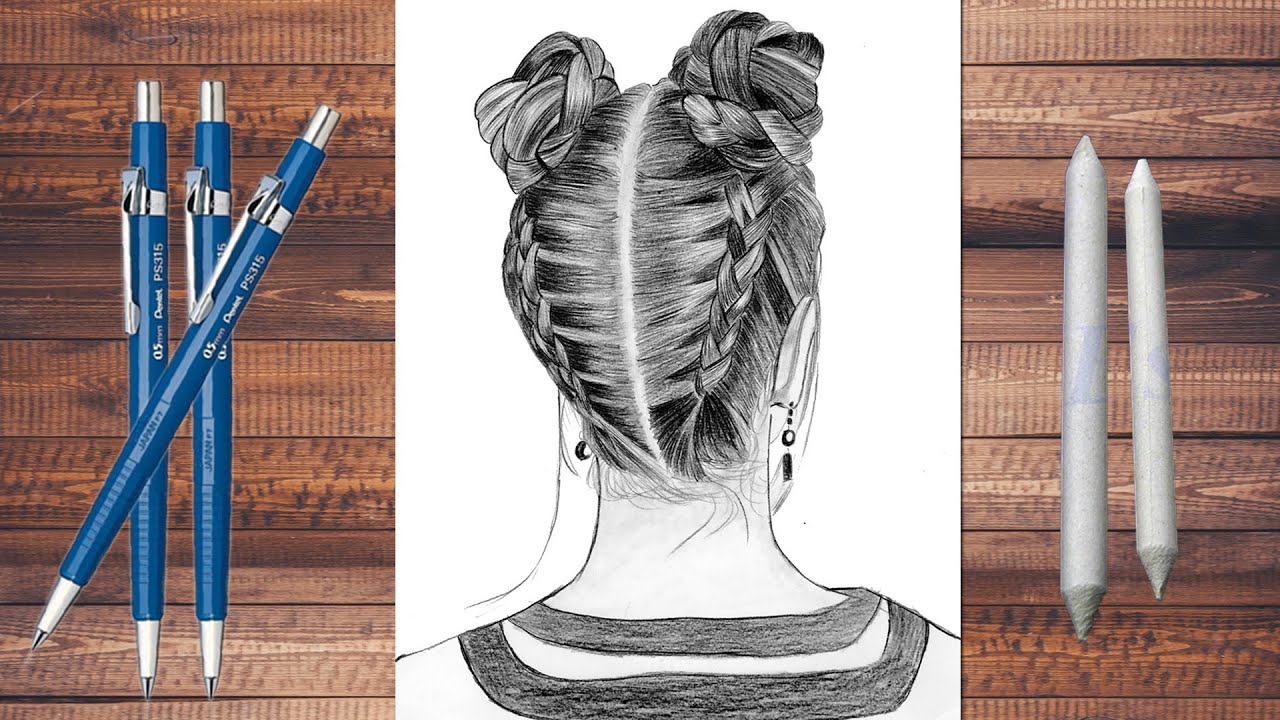 How To Draw a Girl With DOUBLE BUNS Hair Step By Step | Pencil Sketch ...