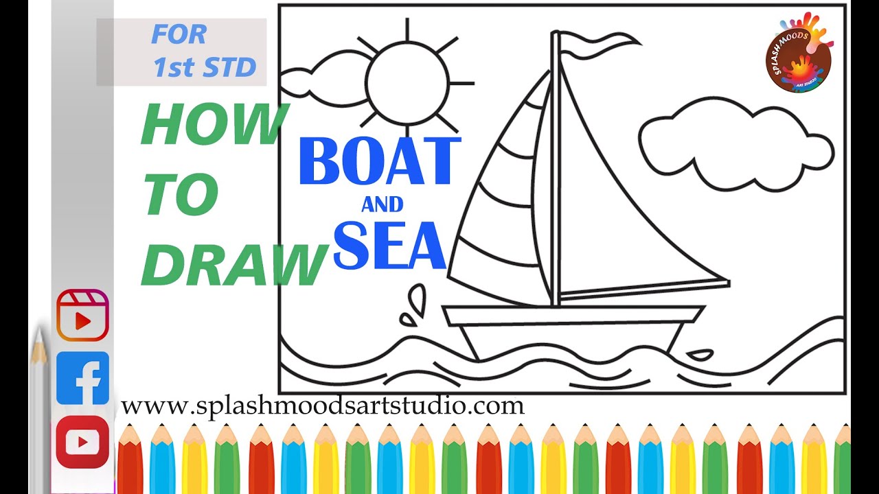 How to draw Boat and Sea easy for kids | for Class 1 students | step-by ...