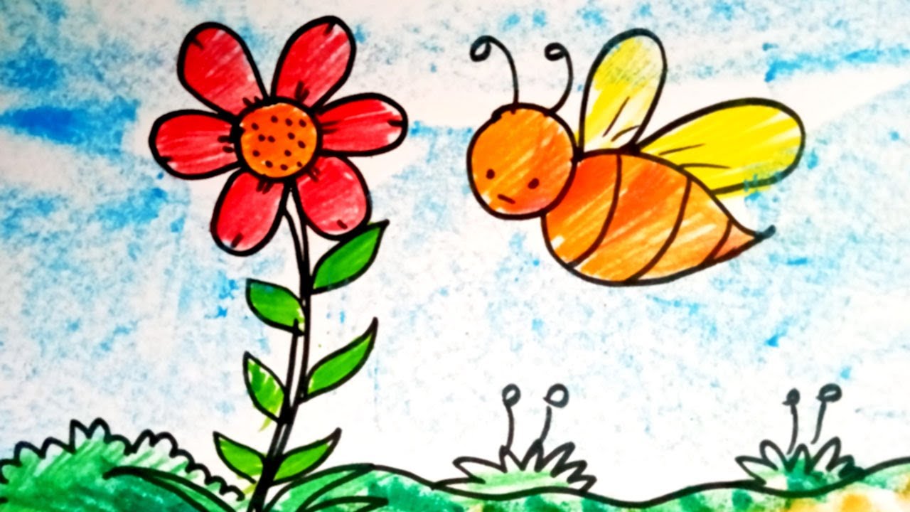 How to color flower and bee | Flower Drawing - YouTube