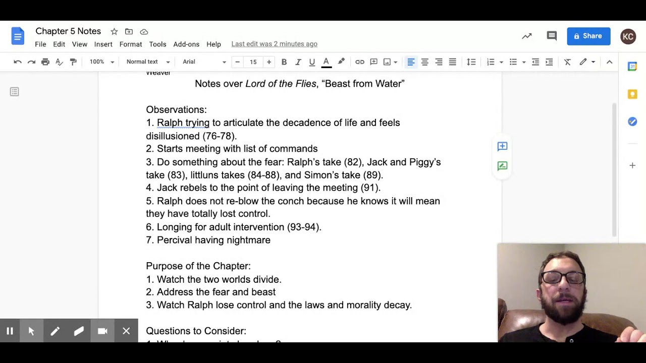 Lord of the Flies Chapter 5 Notes - Google Docs - YouTube