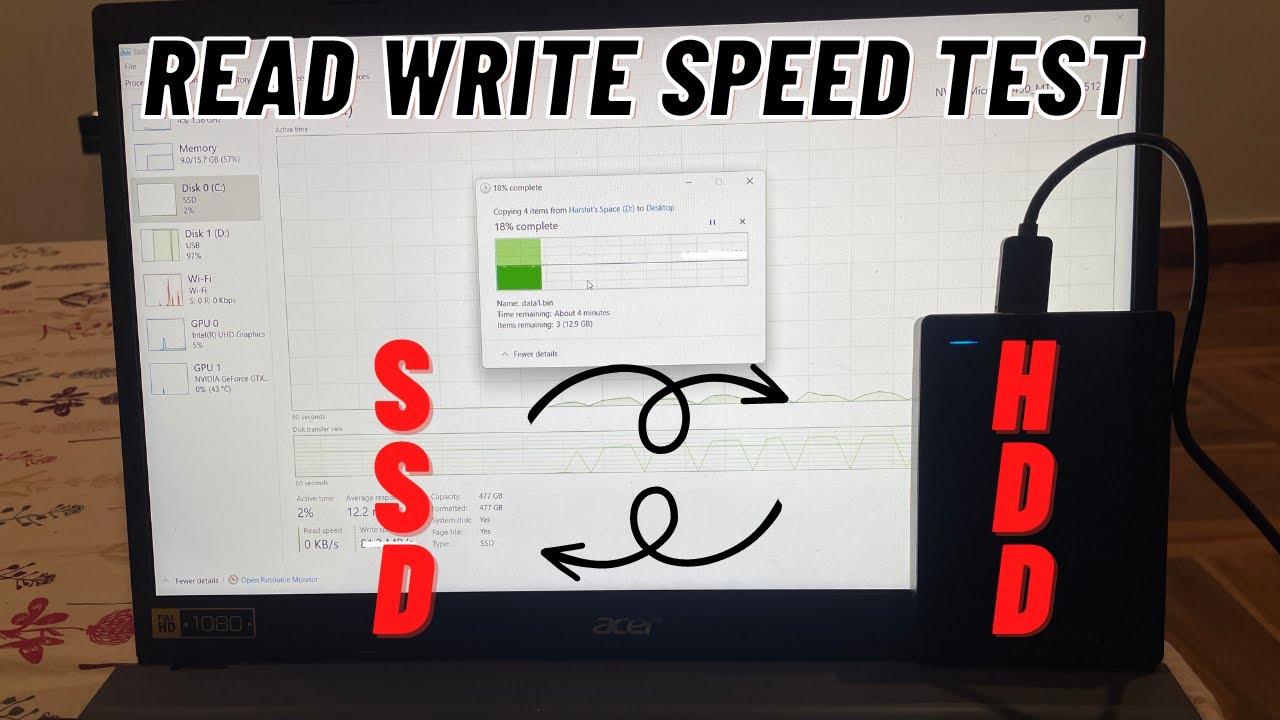 acer aspire 7 i5 12 gen 16gb ram variant - READ WRITE SPEED TEST - YouTube
