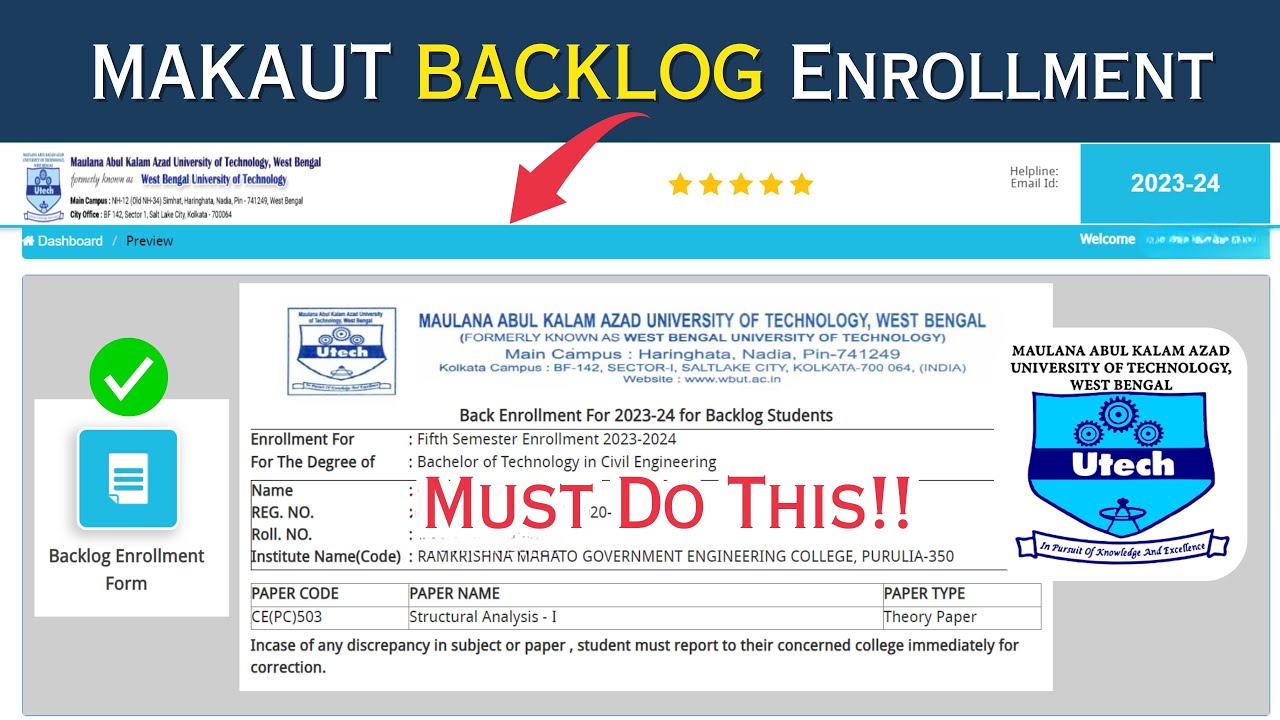 MAKAUT Backlog Enrollment (Do THIS⁉️) Supple Paper Registration 2023-24 ...