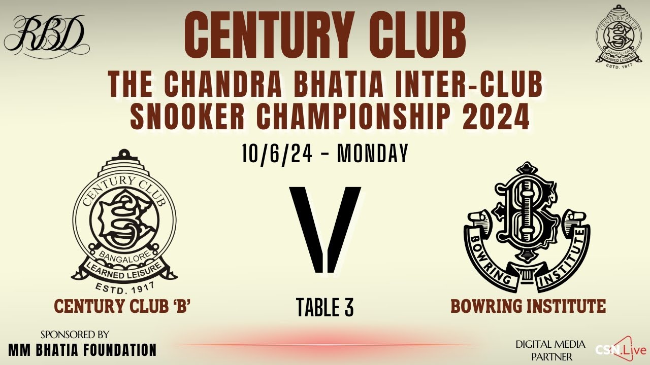 T3 - CENTURY CLUB 'B` vs BOWRING INSTITUTE - 10/06/24 - LEAGUE STAGE ...
