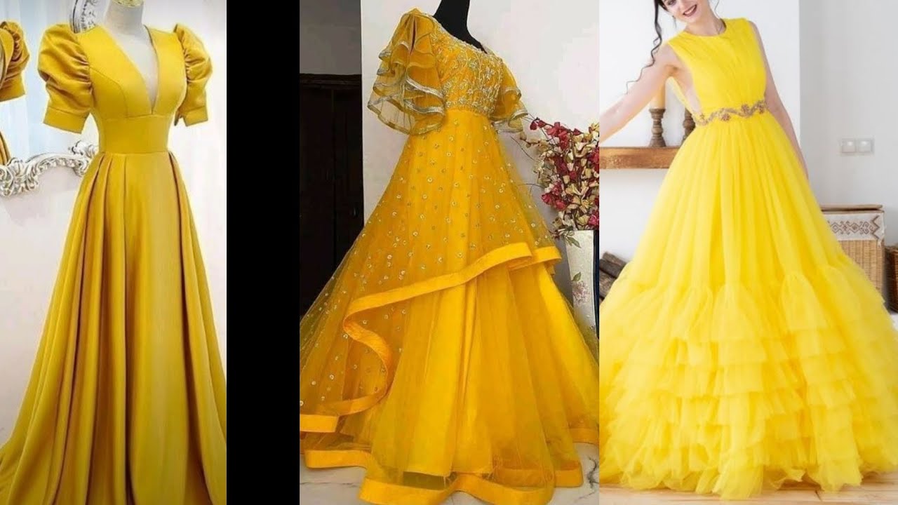 Beautiful Yellow Gown Design/ Party Wear Yellow Gown Design/ Different ...