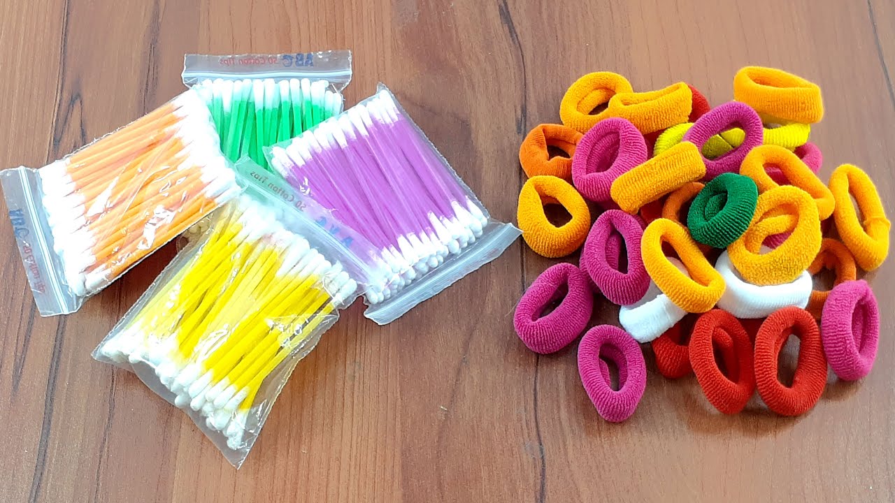 Amazing creative Crafting idea with Cotton buds & Hair rubber bands ...