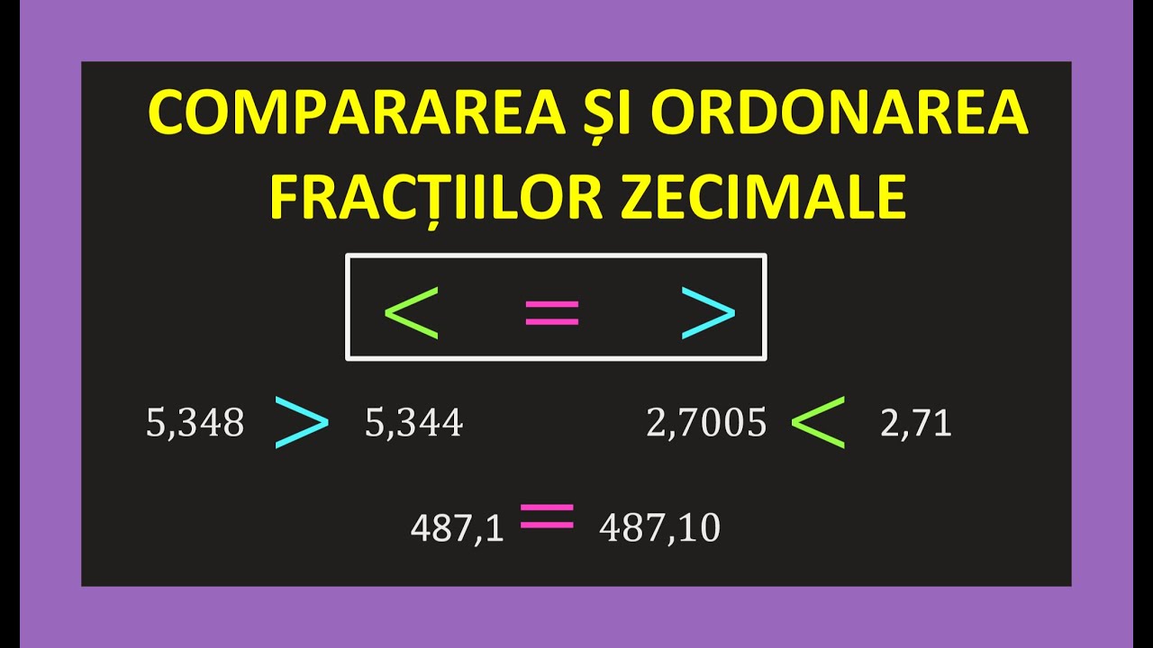 COMPARAREA SI ORDONAREA NUMERELOR FRACTIILOR ZECIMALE FINITE CLASA 5 ...
