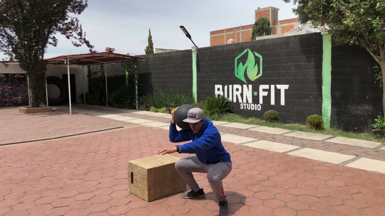 Slamball Squat + Sprawl + Step over Box - YouTube