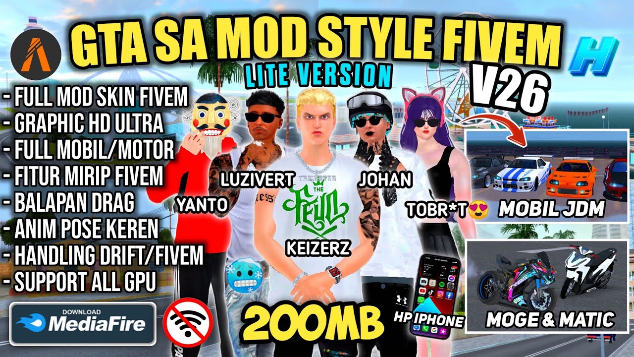 GTA SA MOD STYLE FIVEM V26 LITE VERSION 200MB‼️FULL MOBIL & MOTOR, SKIN ...