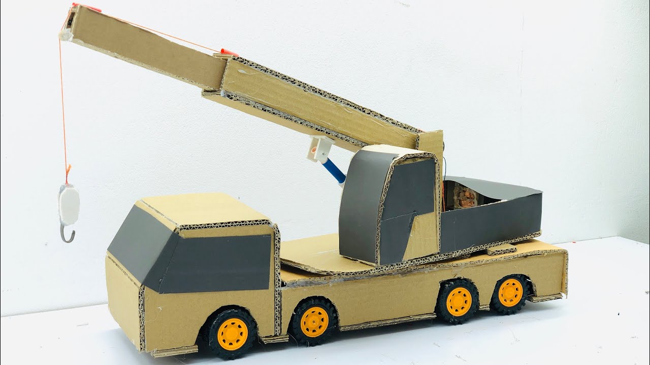 How to Make a Crane Truck at home using Cardboard. Remote Control Crane ...