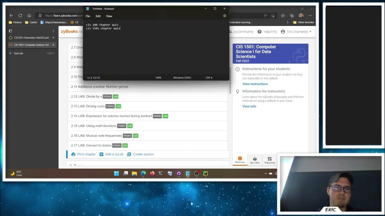 Cis 1501 Cs 1 For Data Scientists Python Variables And Expressions Fall 2022 Youtube
