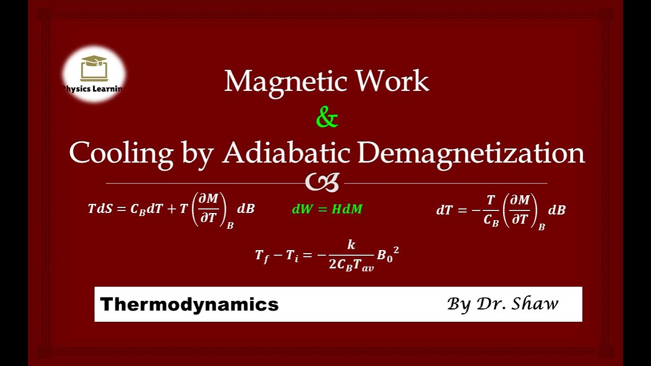 Cooling by adiabatic Demagnetization | Work done in magnetization ...