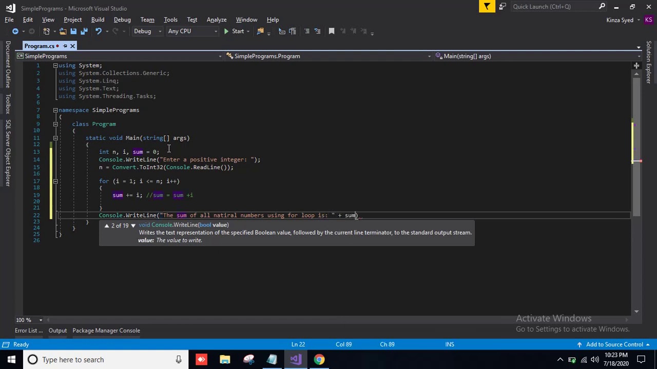 Program To Do Sum Of Natural Numbers Using For Loop Quick Program 3598