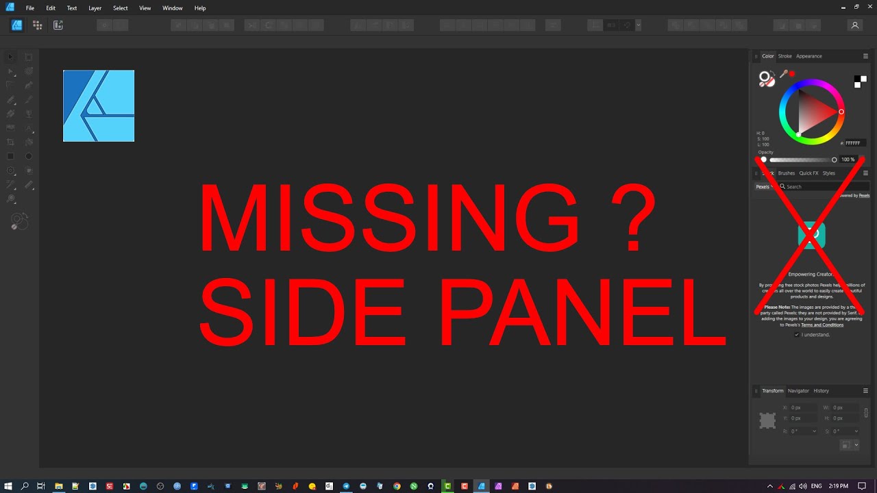 Affinity Side Panels Disappear - YouTube