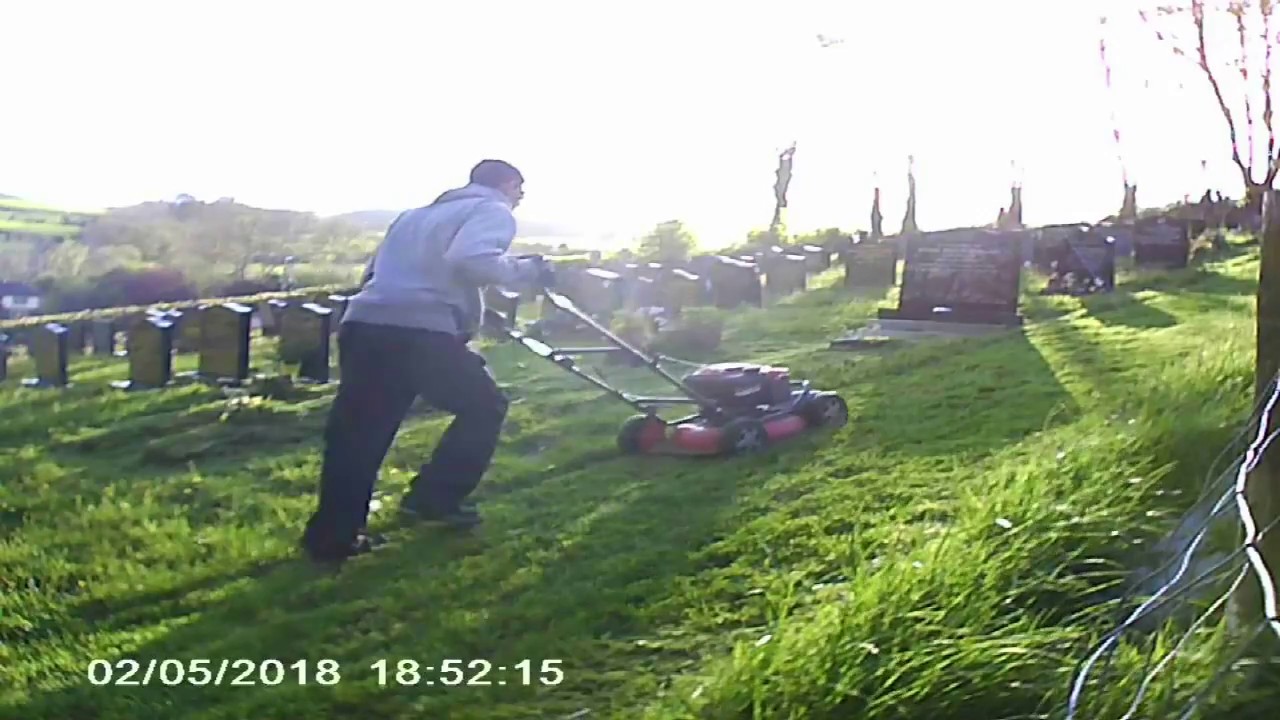 graveyard maintenance stihl fs85 castle garden mulch mower - YouTube