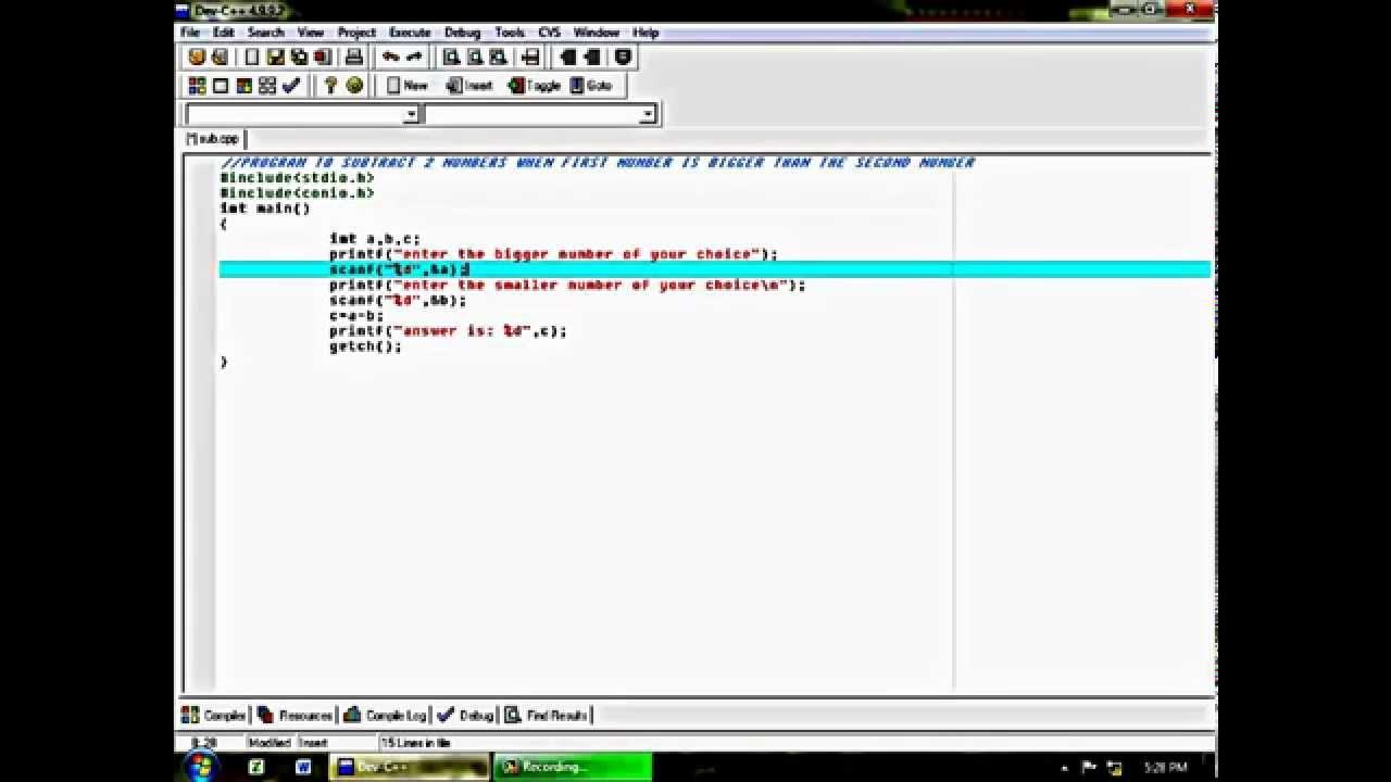 PROGRAM TO SUBTRACT 2 NUMBERS - YouTube