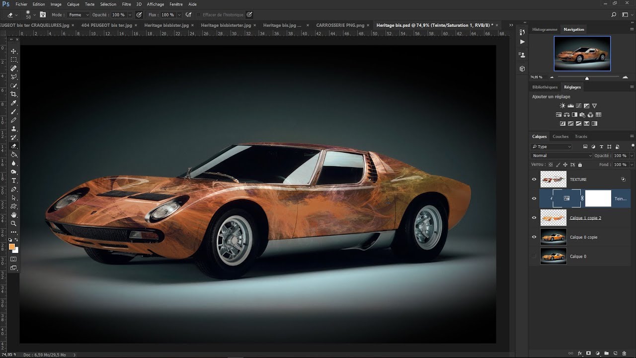 TUTORIEL PHOTOSHOP CC 2017.. APPLIQUE une TEXTURE sur une VOITURE - YouTube