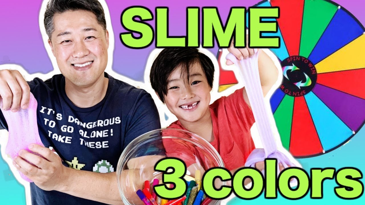 3 colors of glue Slime Challenge for kids Mystery Slime Wheel - YouTube