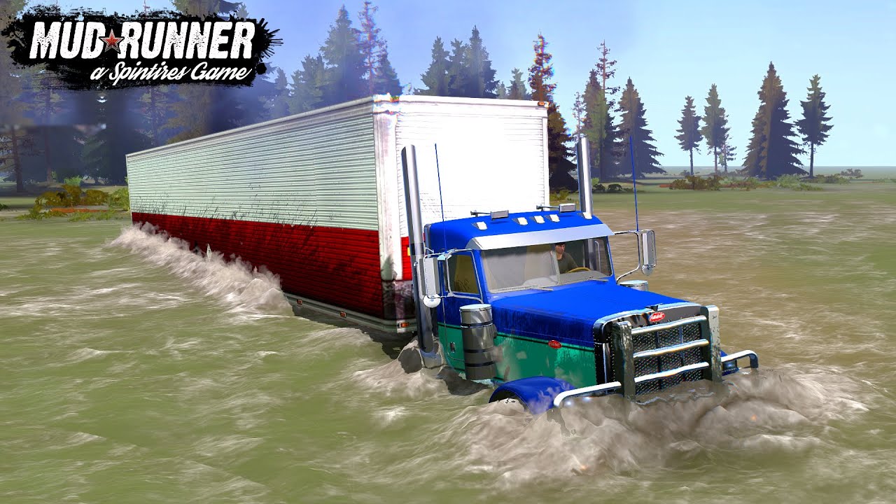 Spintires MudRunner Peterbilt 379 Semi Truck Driving Through The Flood - YouTube