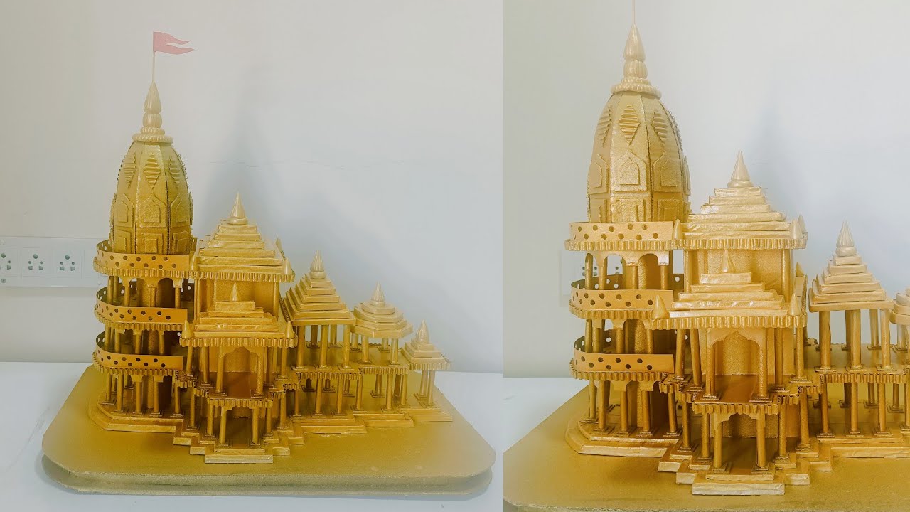 ರಾಮ ಮಂದಿರ ಮಾಡುವ ಸುಲಭ ವಿಧಾನ | ram mandir model making from cardboard in ...