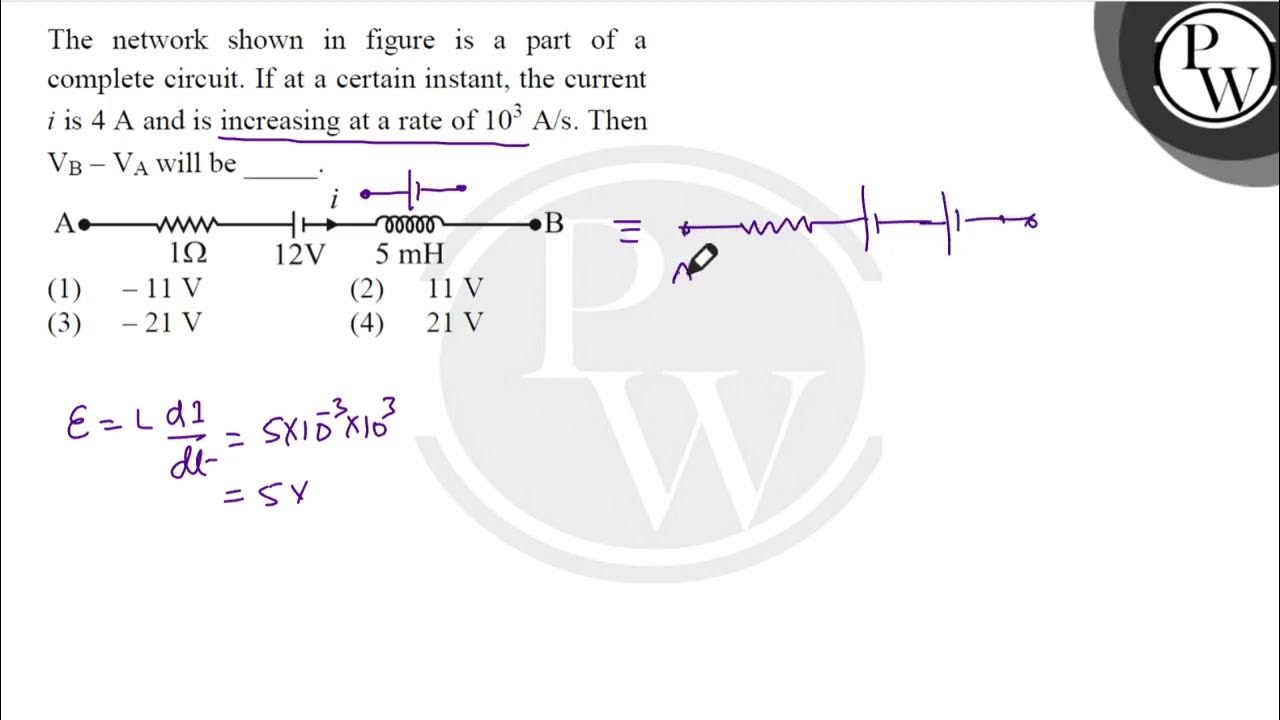 The network shown in figure is a part of a complete circuit. If at a certain instant, the curren ...