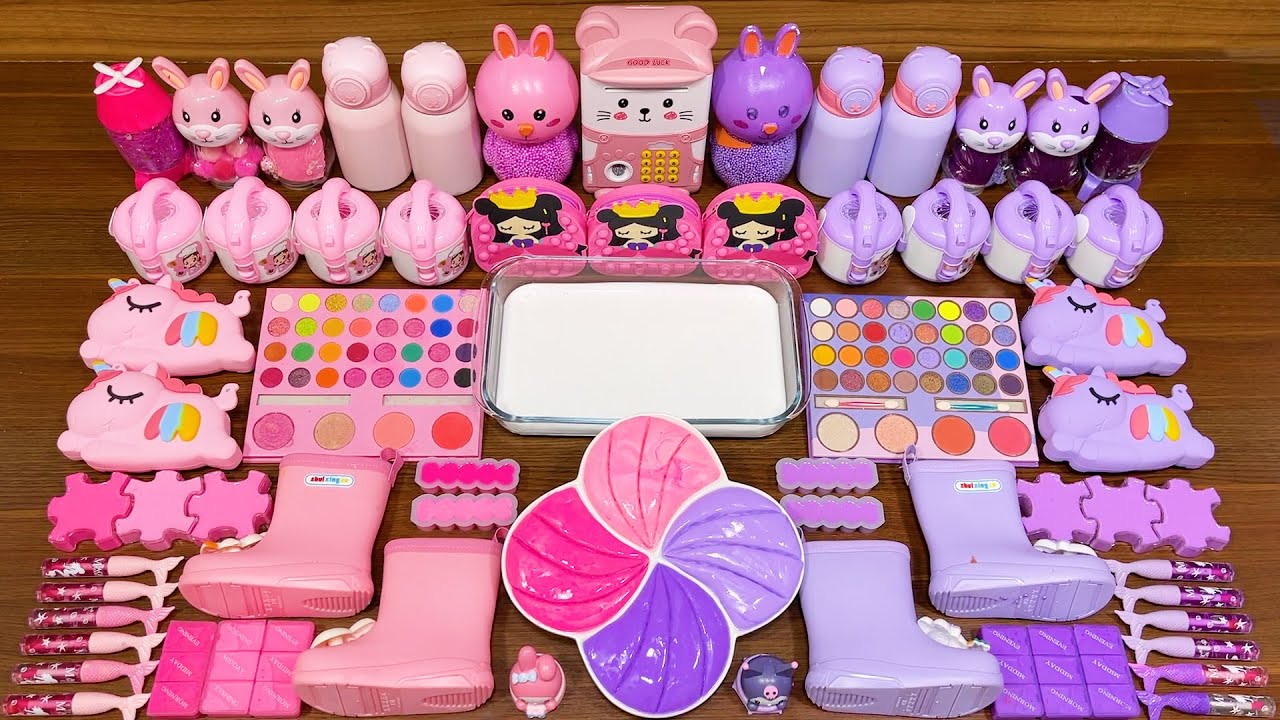 PURPLE vs PINK !!! Mixing random into GLOSSY slime!!!Relaxing ...