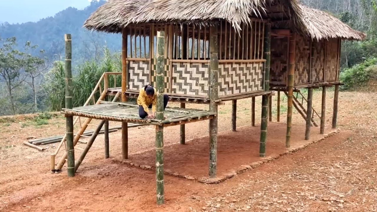 How to make a 2-storey bamboo house with a complete outdoor kitchen and ...