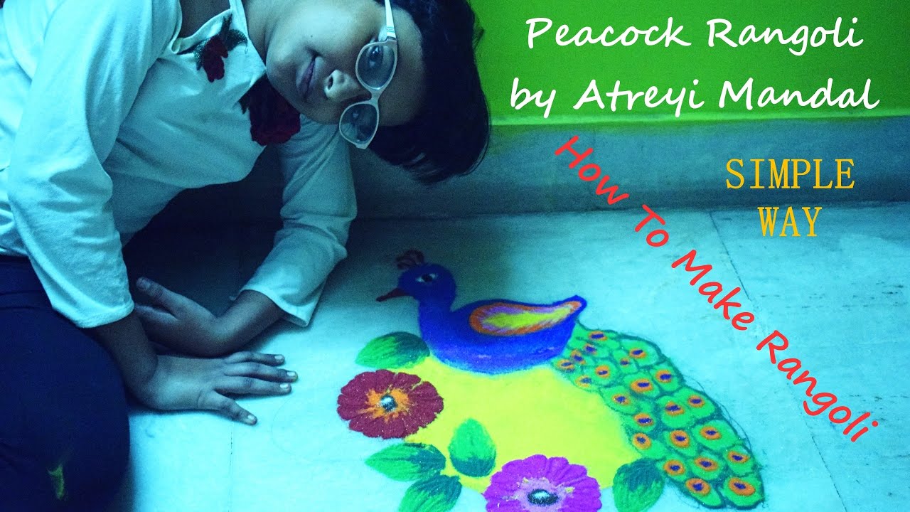 🦚 Beautiful Peacock Rangoli | Easy Rangoli Design | How to Make Rangoli ...