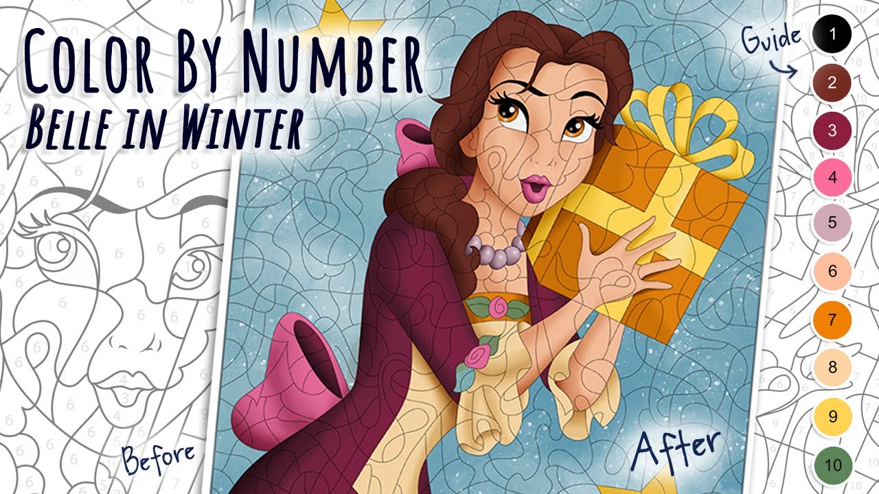 Color By Number Disney Princess Belle in Winter Clothes - YouTube