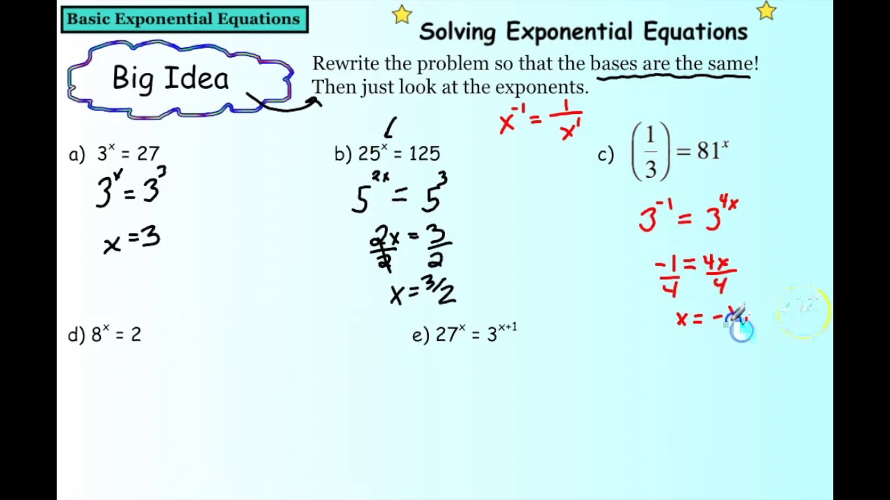 Basic Exponential Equations Video - YouTube