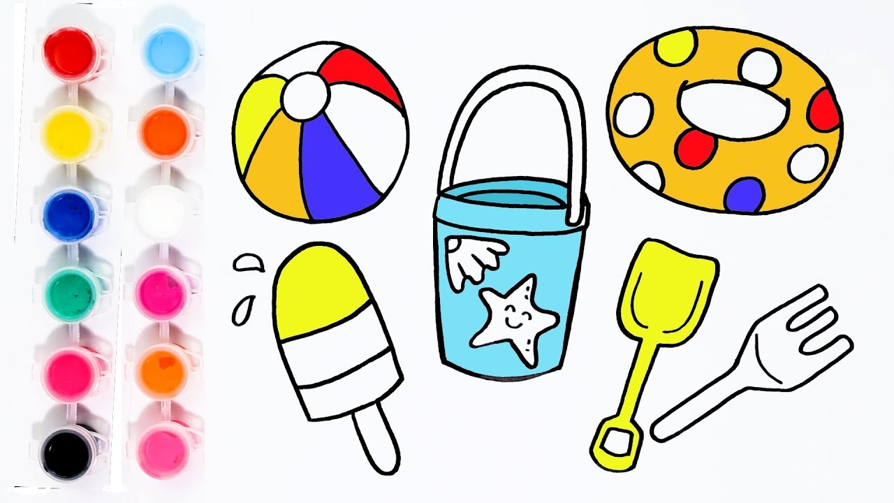 Learn Colors for Kids Paint Coloring Page: BEACH SCENERY for KIDS ...